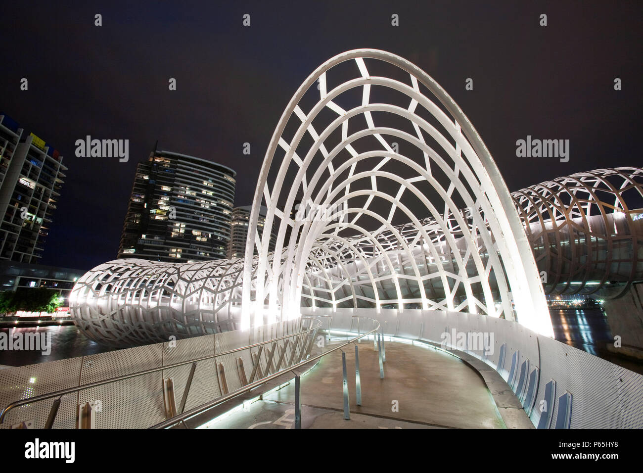 The Webb Bridge, a modern footbridge across the Yarra River in ...