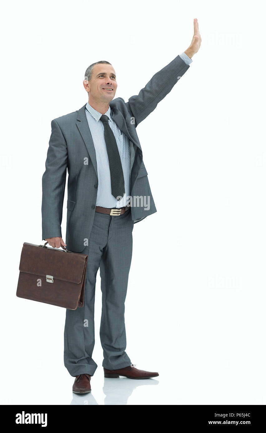 confident businessman making a welcoming hand gesture Stock Photo - Alamy