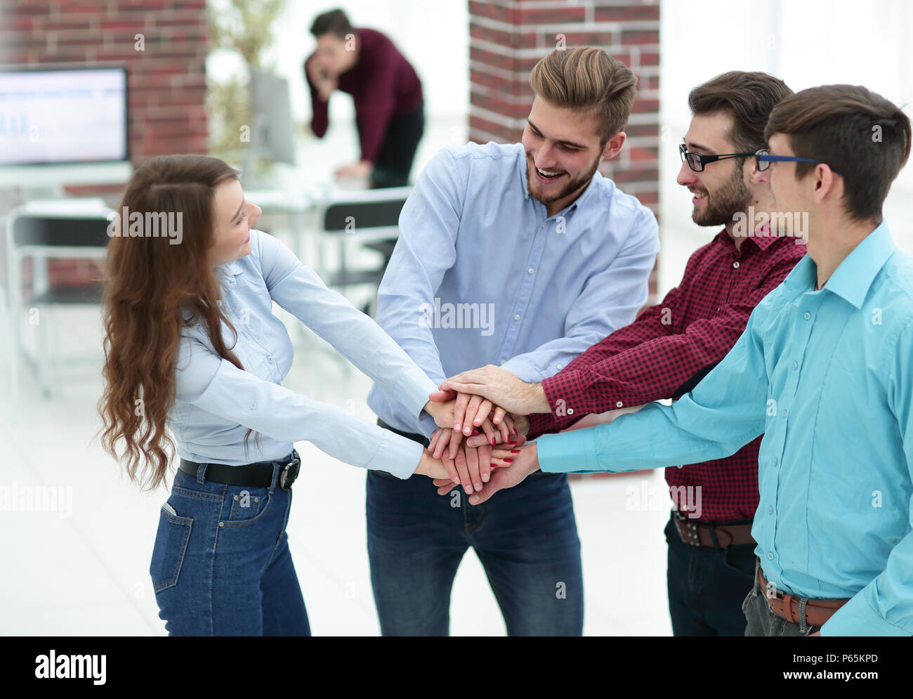 Group of people hands together partnership teamwork Stock Photo - Alamy