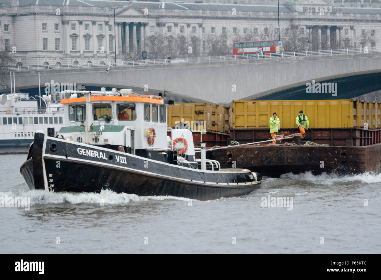 Container barge tug on River Thames, London, UK Stock Photo - Alamy