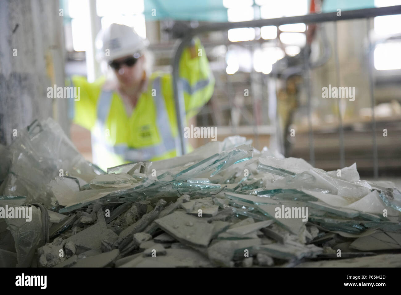 Broken glass at demolition of former stock exchange, London, UK Stock ...