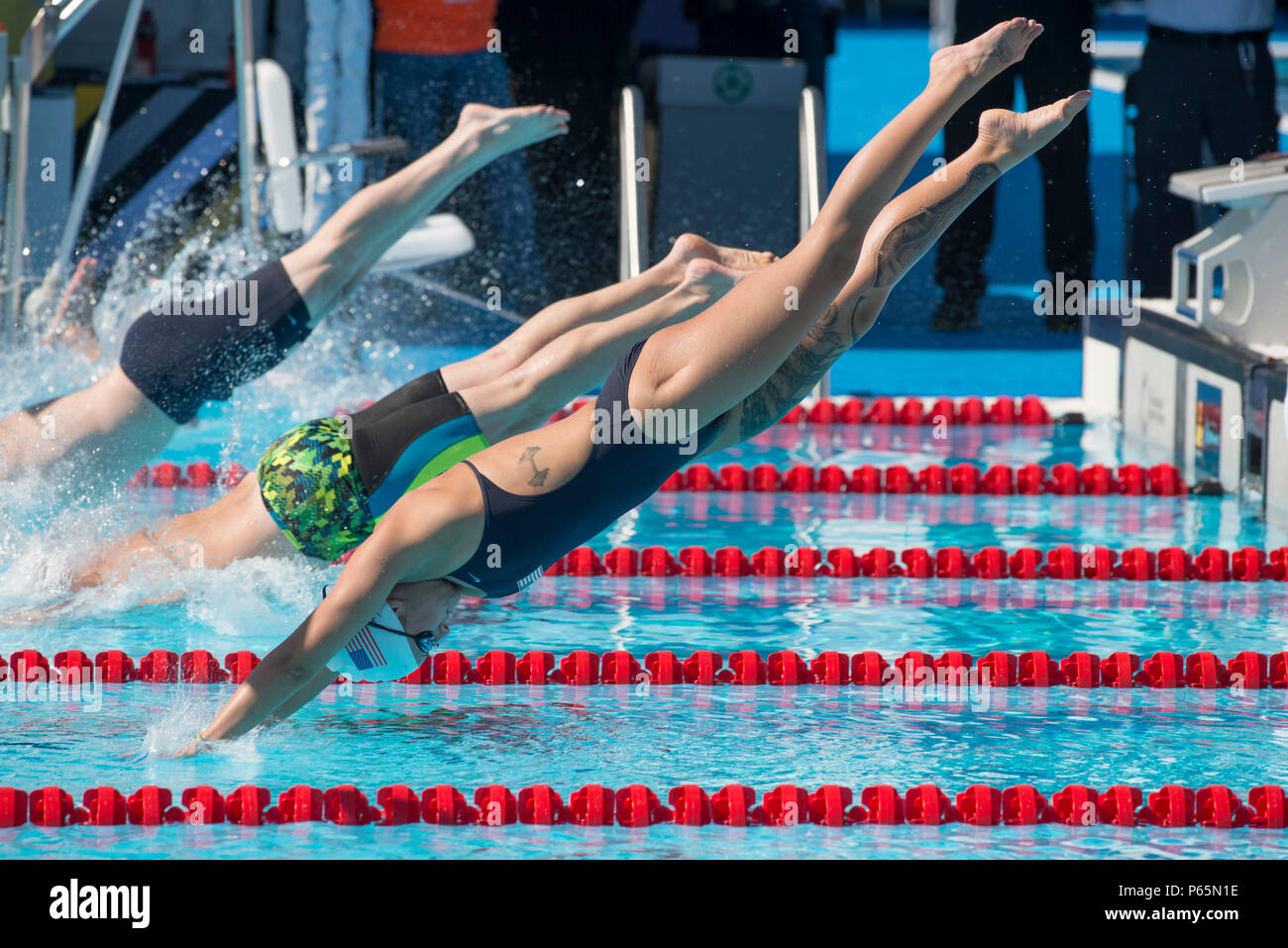 Army Sgt. Elizabeth Marks participates in swimming practice during the ...