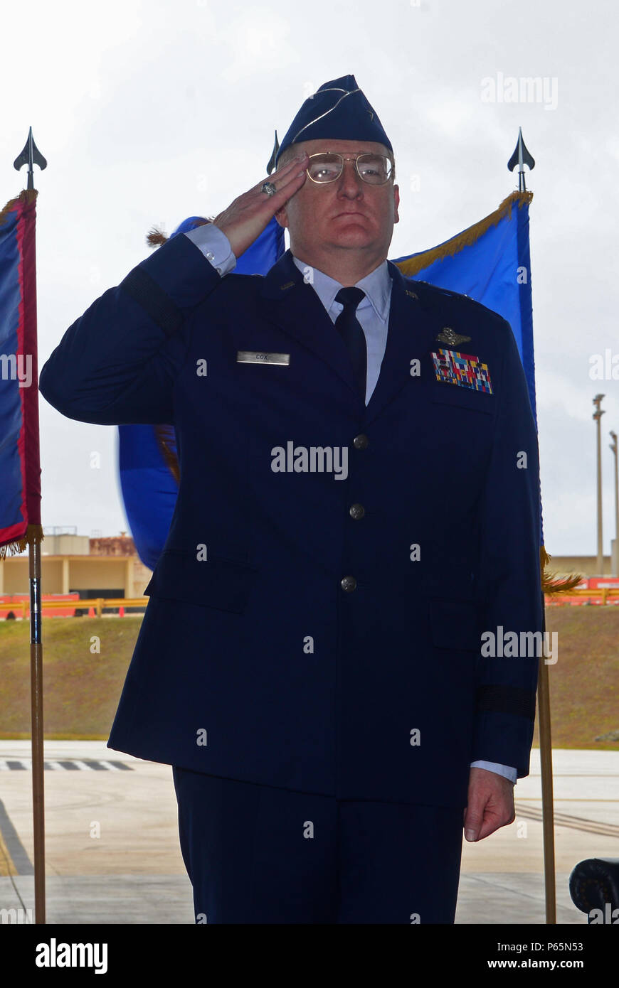 Brig. Gen. Douglas Cox, the new 36th Wing commander, renders his first ...