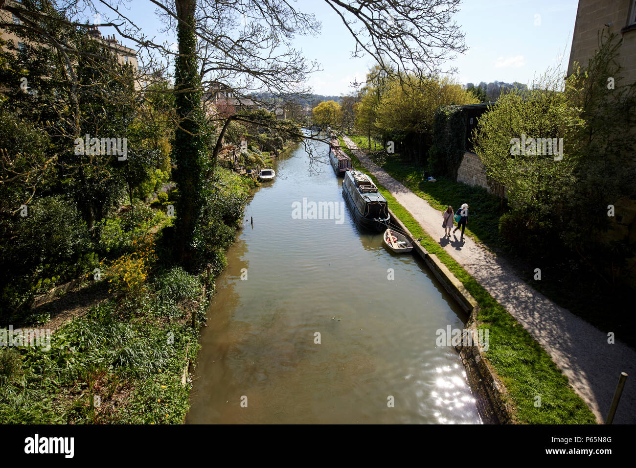 the Kennet and Avon Canal viewed from canal bridge Bath England UK ...