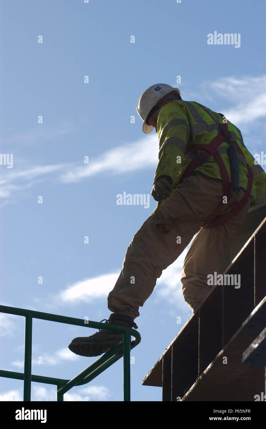 Construction worker ignoring the basic rules of health and safety on a ...