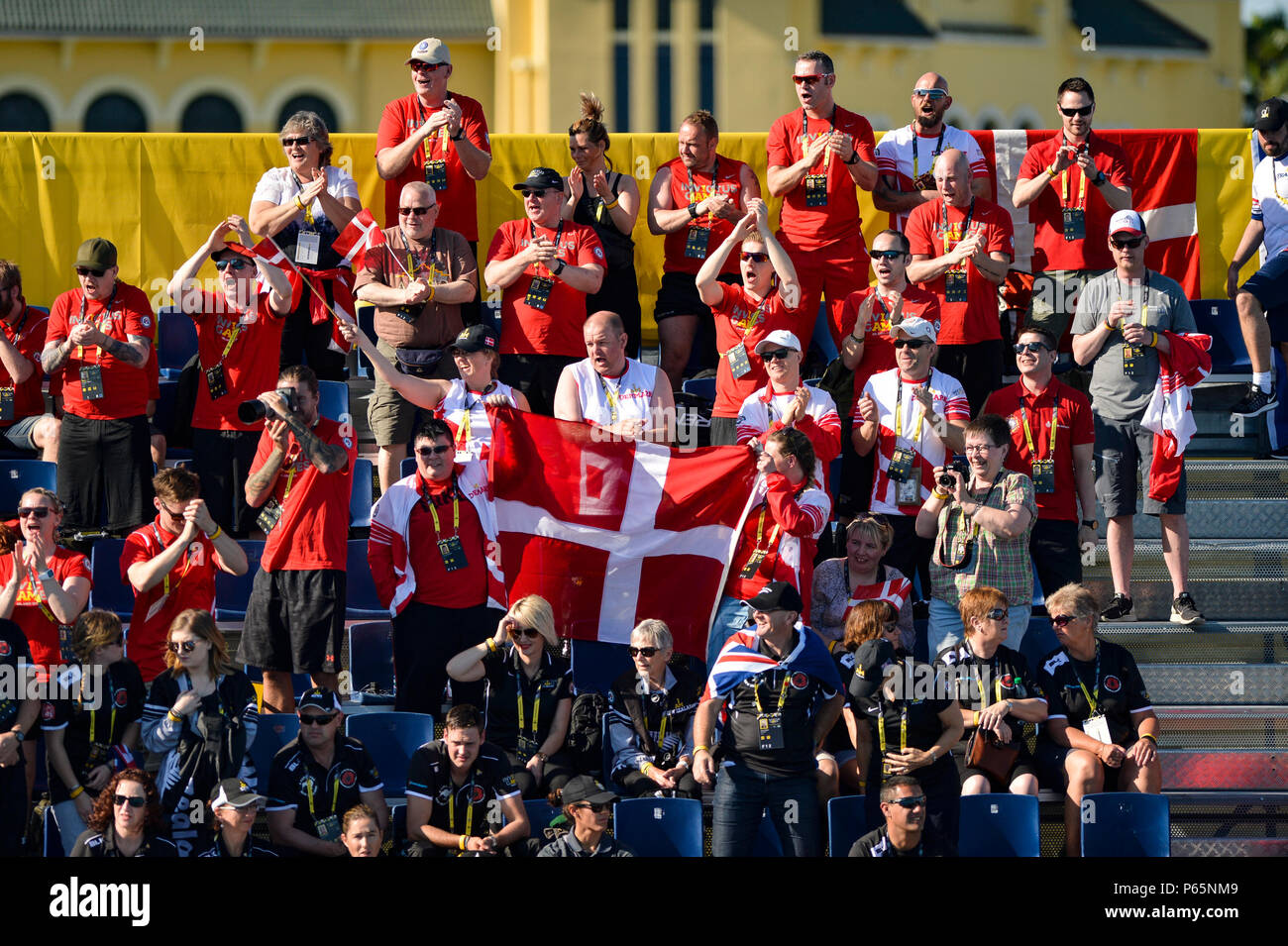 Denmark fans cheer for their athletes competing in swimming events in ...