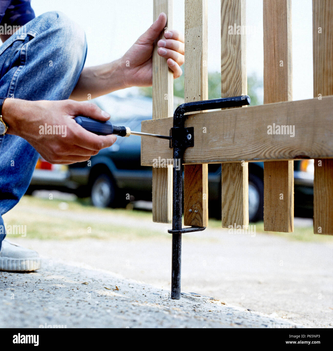 Front gate installation Stock Photo - Alamy