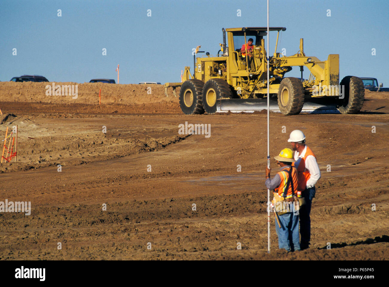 Setting grade for highway project, Fresno County, California, USA Stock ...