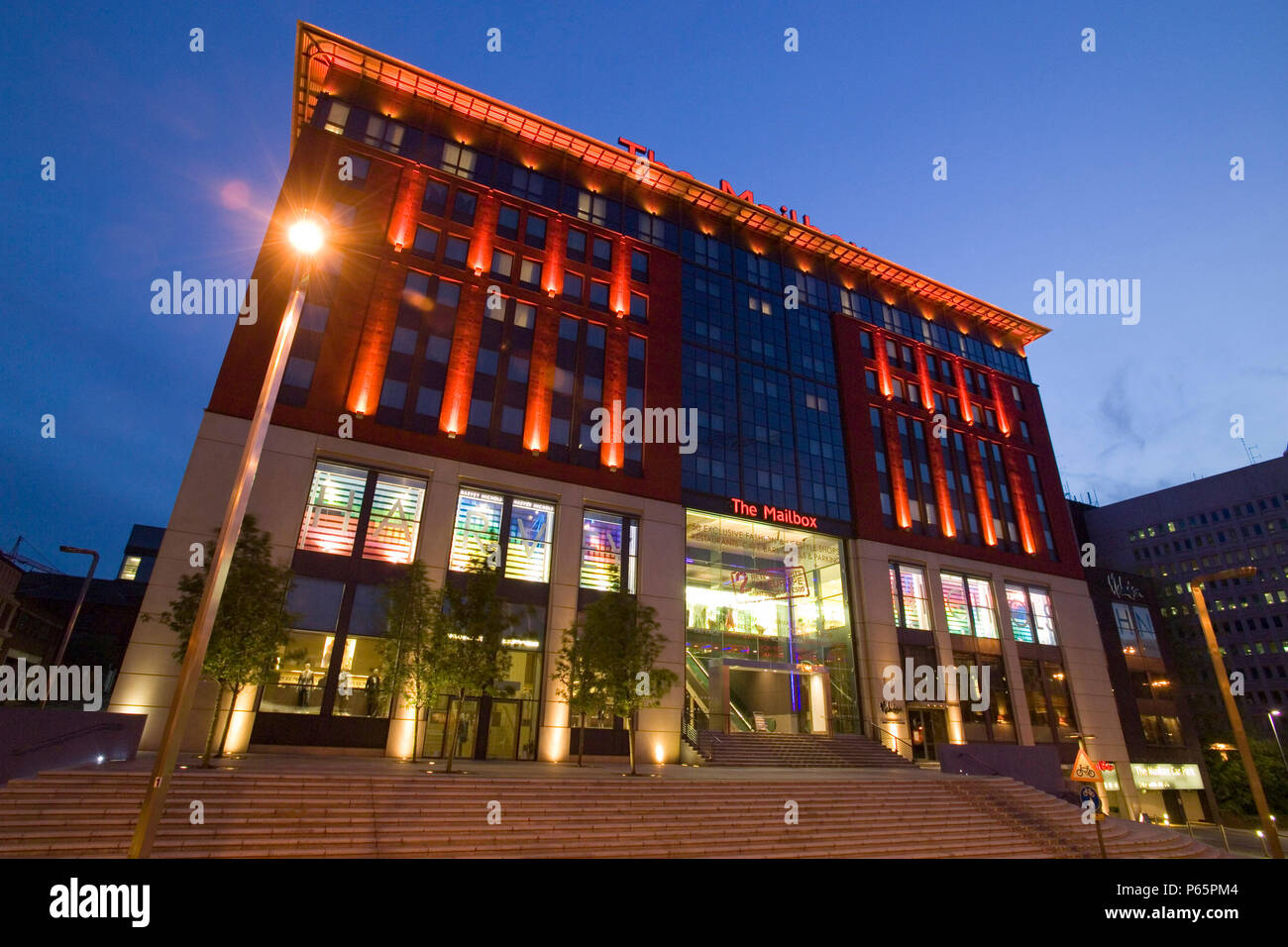 The Mailbox building at night, along Queensway road in Birmingham, UK ...