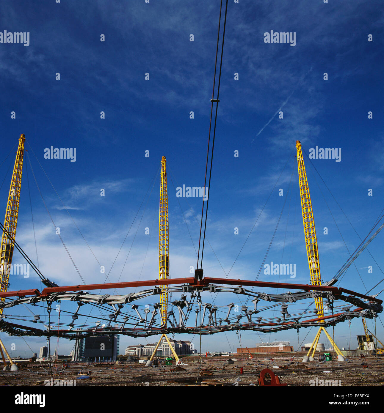 Construction of Millennium Dome roof, Greenwich, London, UK Stock Photo ...