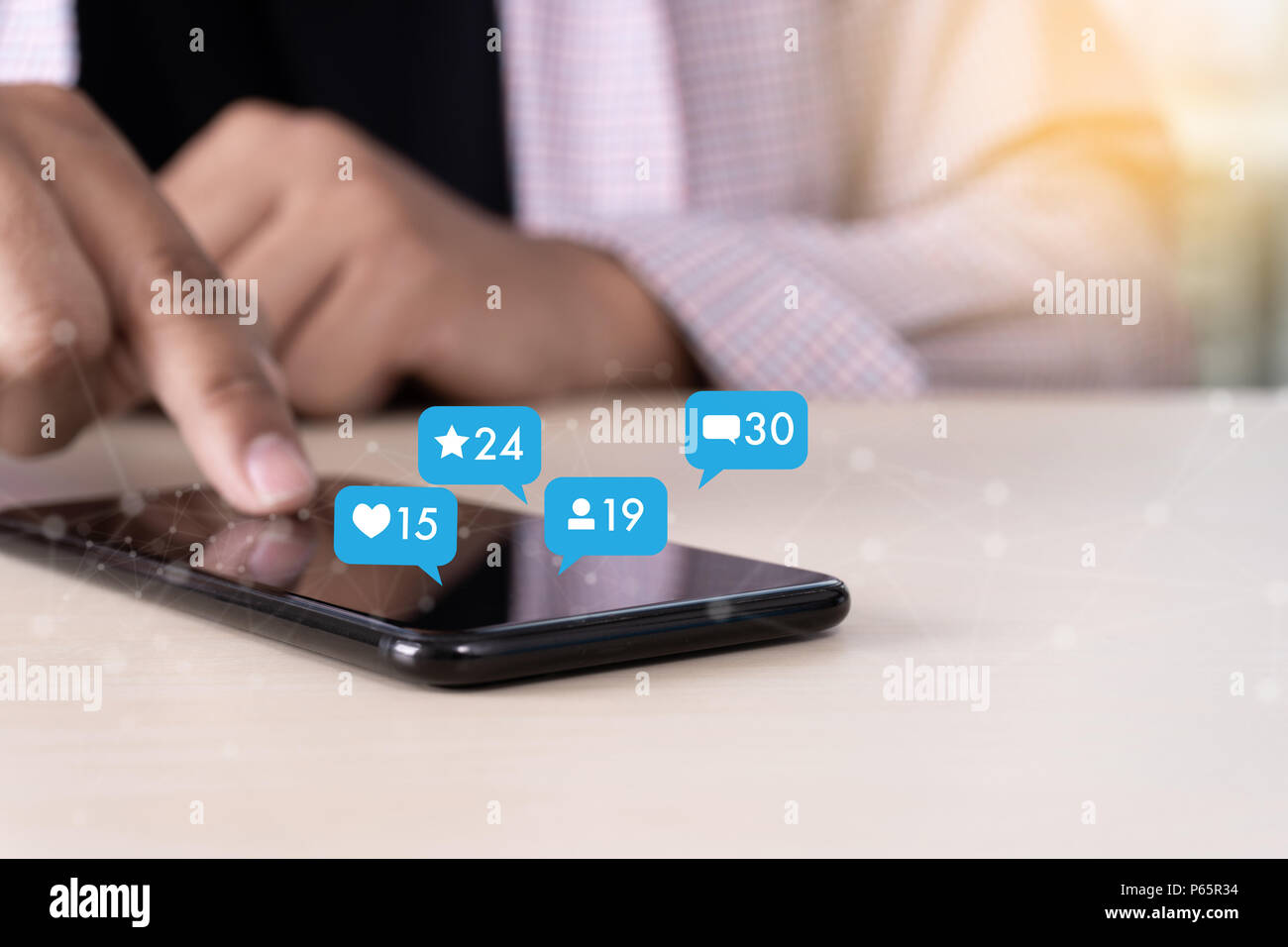 Young man using smart phone Social media and social network Marketing ...