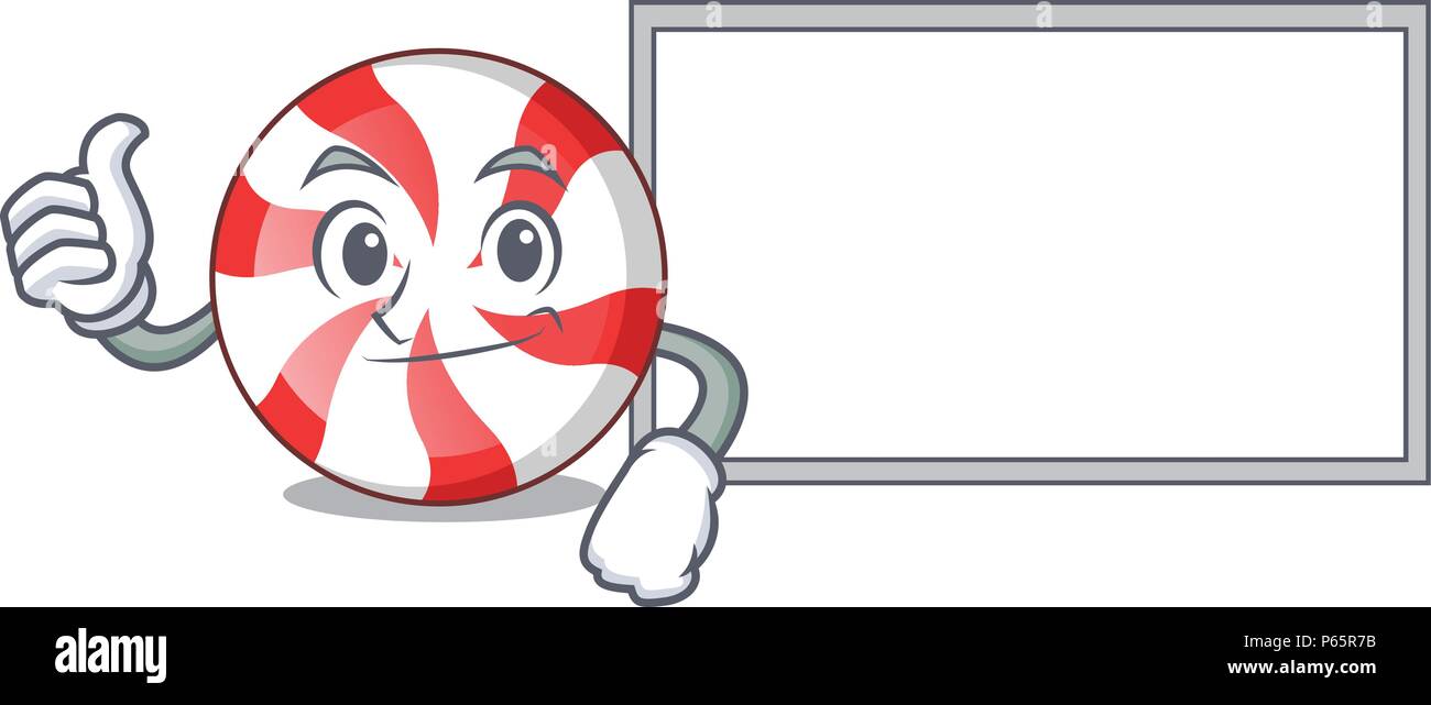 Thumbs up with board peppermint candy character cartoon Stock Vector ...