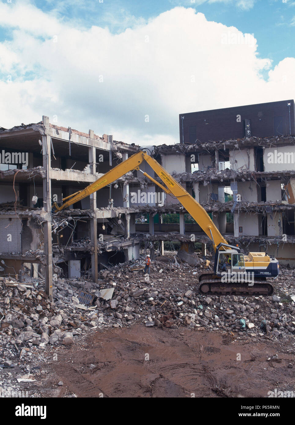 South Wales, Cwmbran. Demolition of an old office block within the Town ...