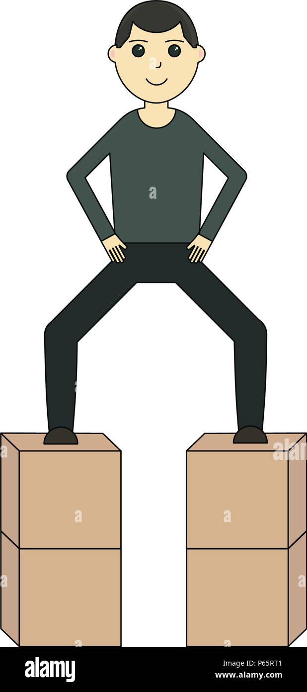 The guy is standing on the boxes isolated on white background Stock ...