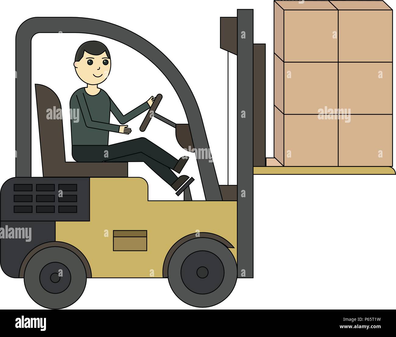 Forklift truck. Fork loader, pallet with stacked boxes isolated on ...