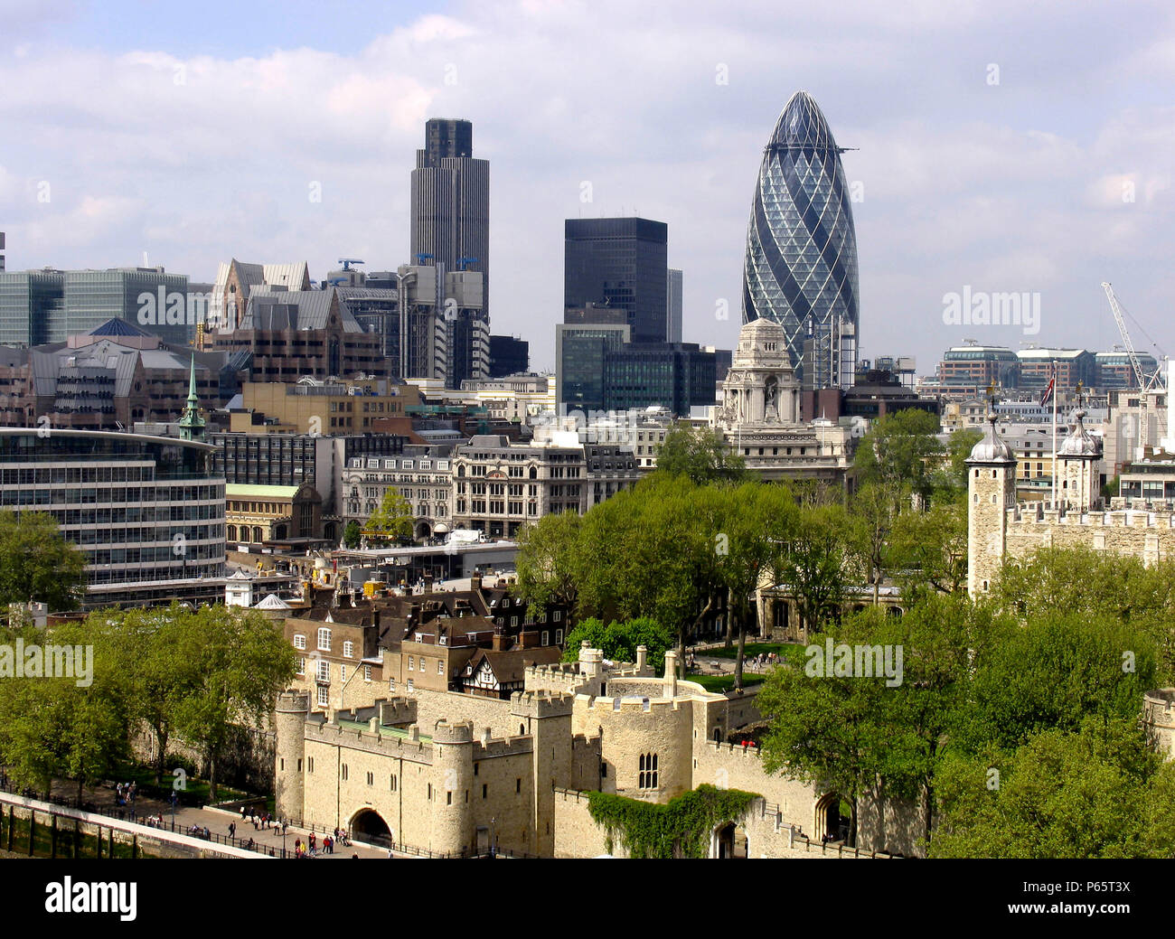 View of City of London with Gherkin and Tower of London, London, UK ...