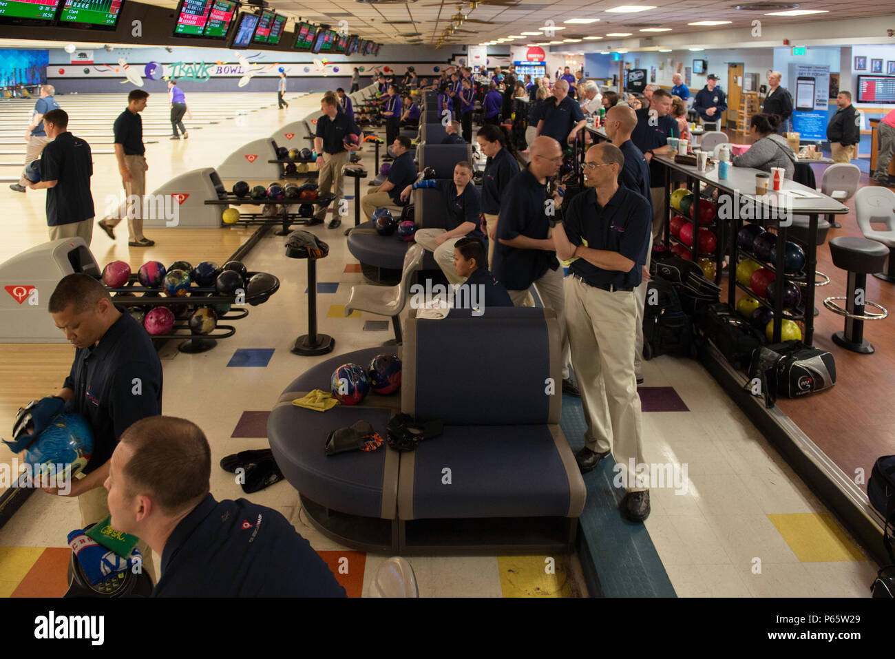 Bowlers warm up during the Armed Forces Bowling Championships at Travis ...