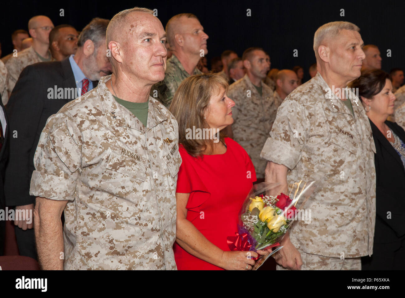 U.S. Marine Corps Maj. Gen. Charles L. Hudson, left, commanding officer ...