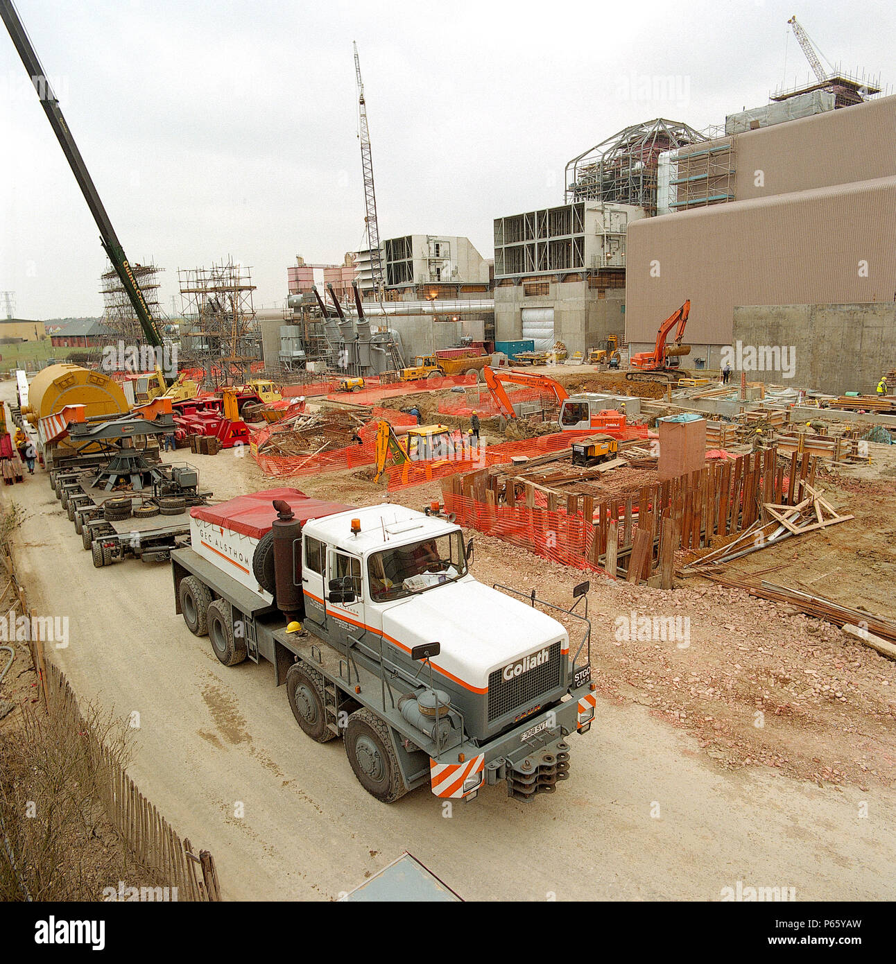 Goliath heavy haulage tractor unit and trailer on power station ...