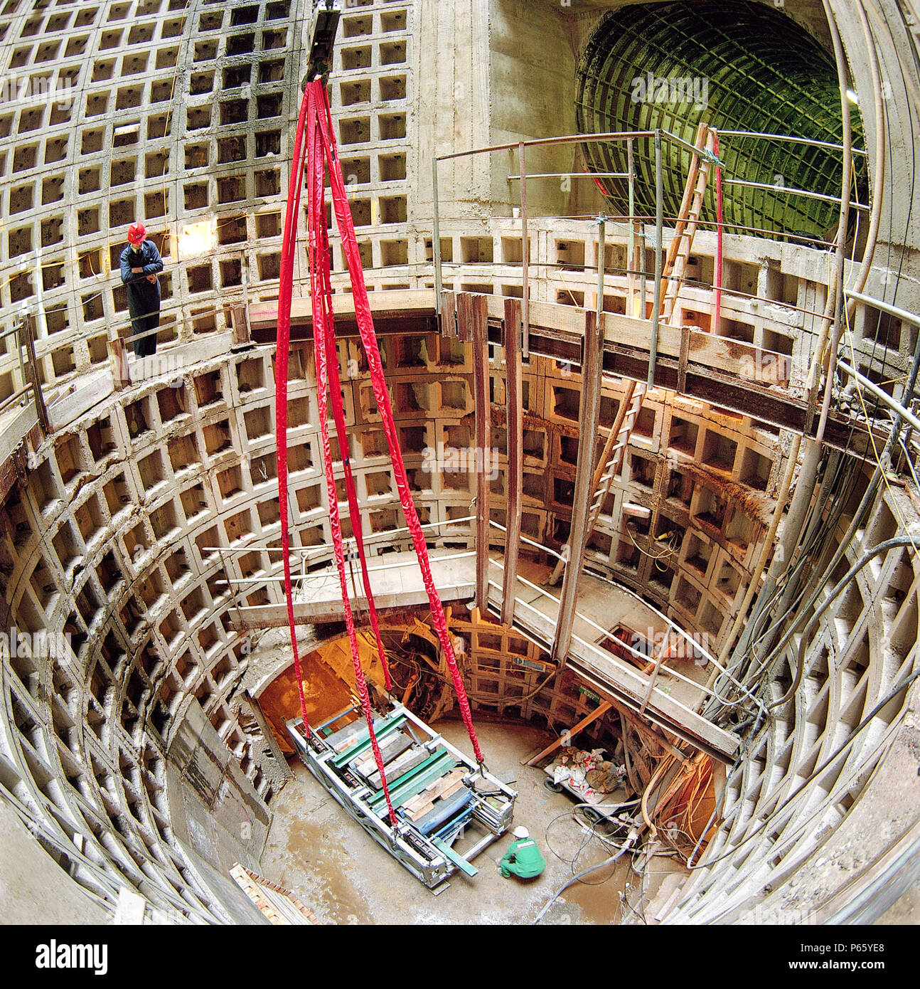 Segmental lined shaft during refurbishment of Angel Underground station ...