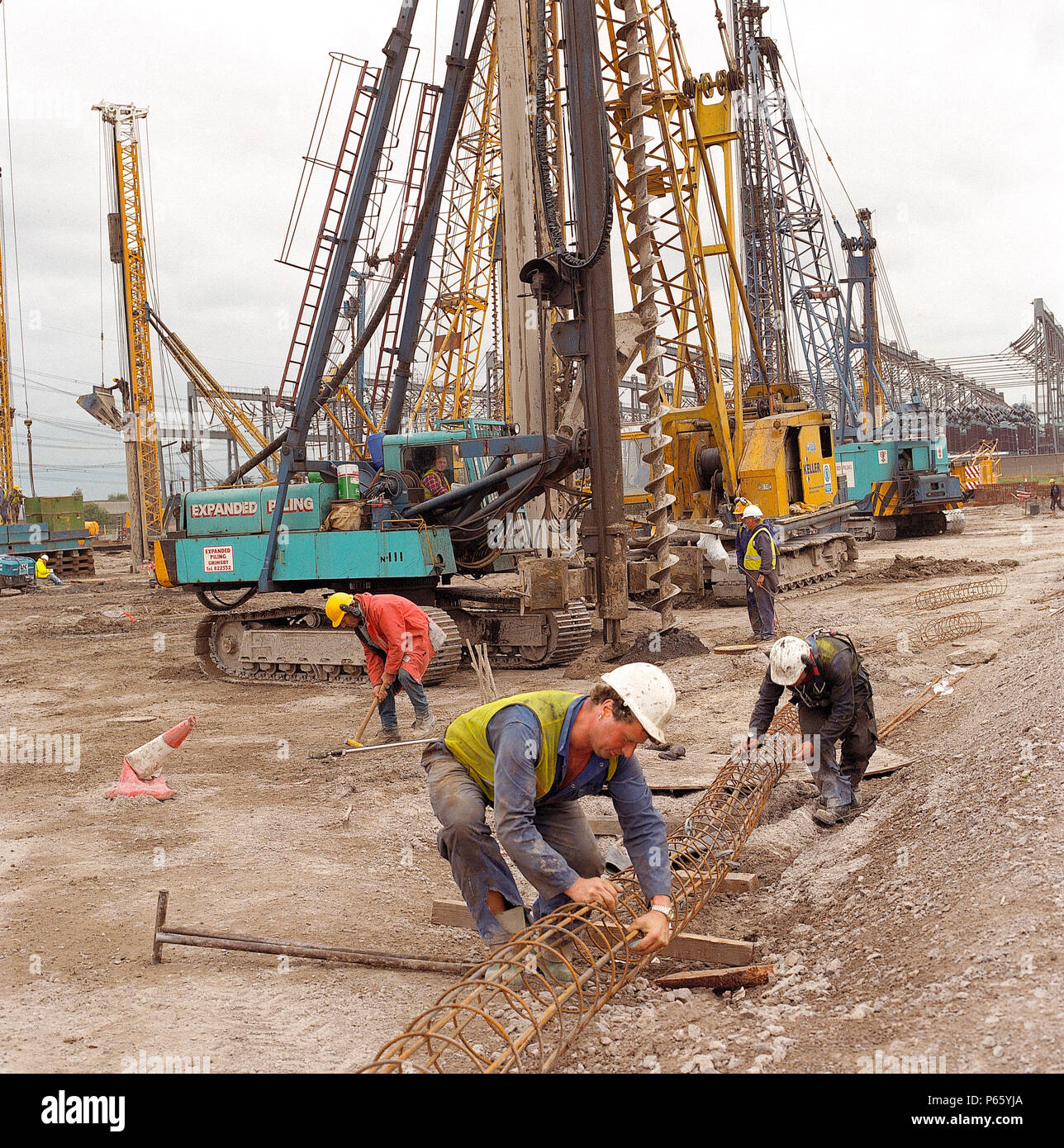 Fabricating steel reinforcement cages for concrete piles. Connahs Quay ...