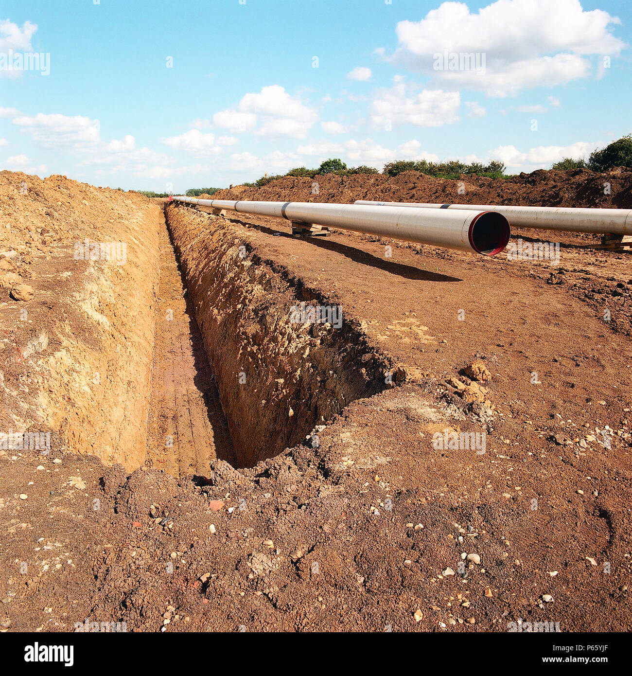 Excavated trench on the Essex marshes to install gas supply pipework ...