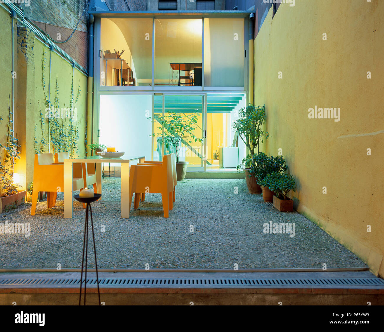 View of a dining table in a open area Stock Photo - Alamy