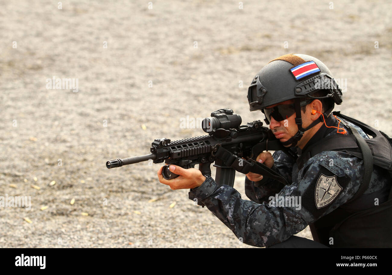 A special forces competitor from Team Costa Rica lines up his next shot ...