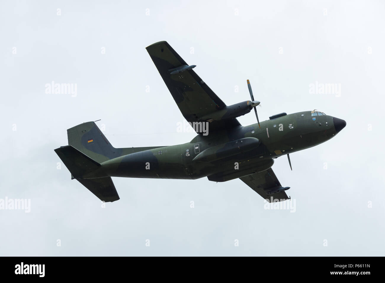 Demonstration flight of the military transport aircraft Transall C-160D ...