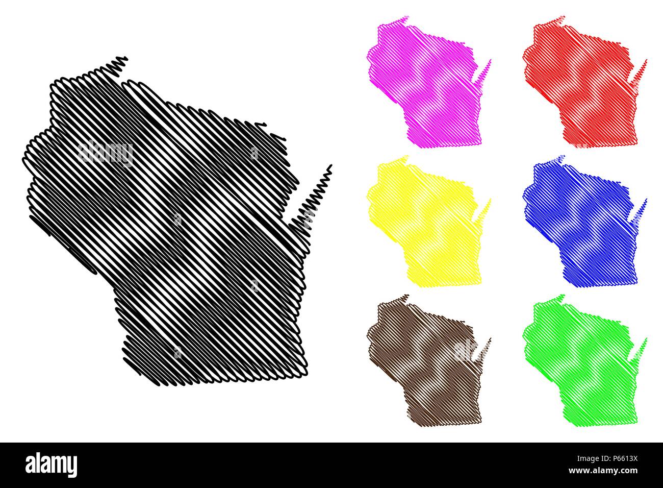 Wisconsin map vector illustration, scribble sketch Wisconsin map black ...