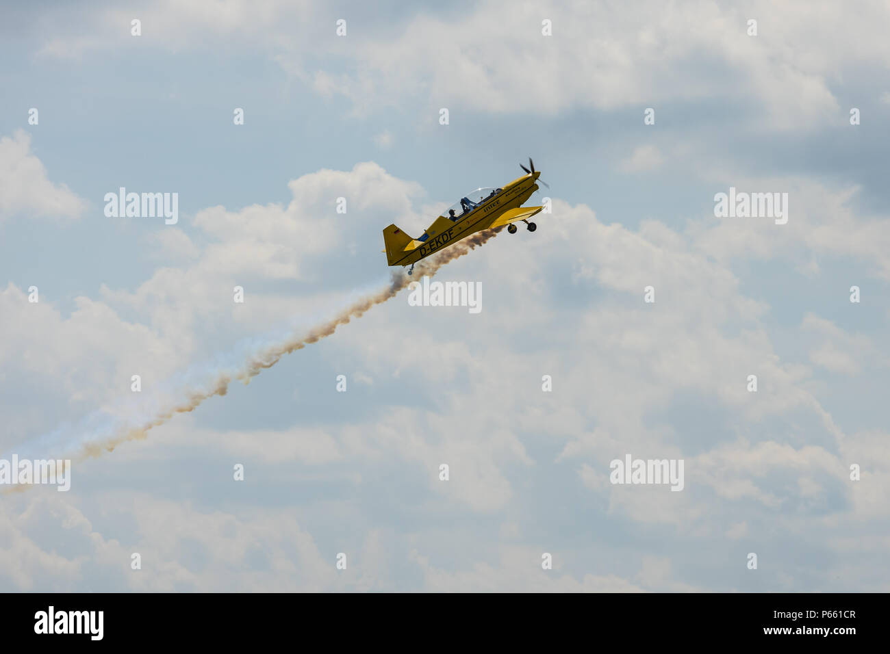 BERLIN, GERMANY - APRIL 27, 2018: Takeoff of aerobatic aircraft and ...