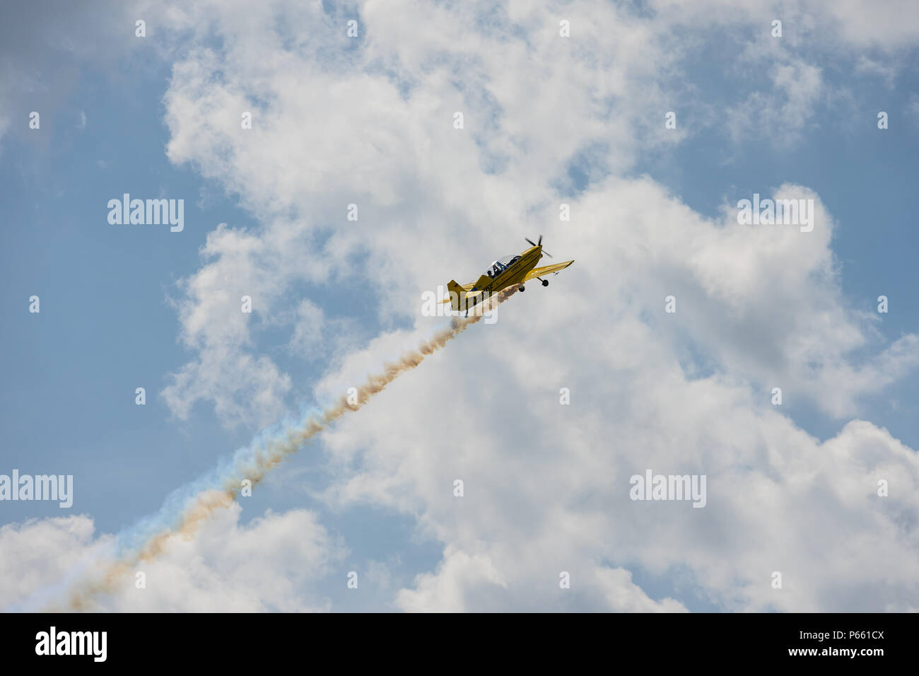 BERLIN, GERMANY - APRIL 27, 2018: Takeoff of aerobatic aircraft and ...