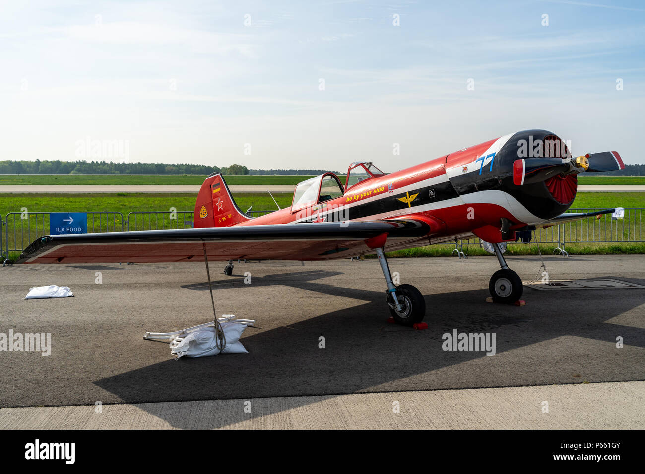 BERLIN - APRIL 27, 2018: Soviet trainer/aerobatic aircraft Yakovlev Yak ...