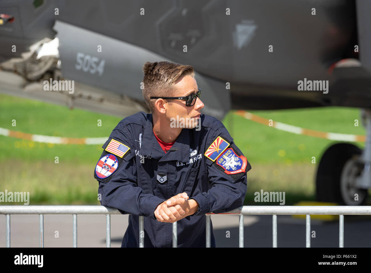 BERLIN - APRIL 27, 2018: Portrait of a military pilot of the US Air ...