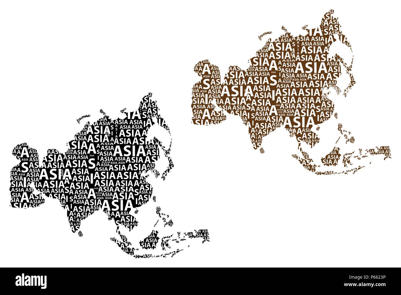 Sketch Asia letter text continent, Asia word - in the shape of the ...
