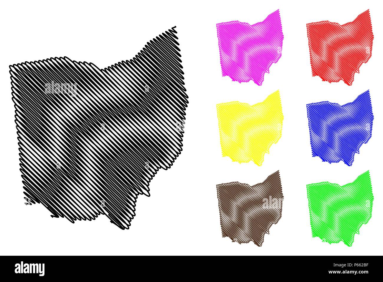 Ohio map vector illustration, scribble sketch Ohio map black, red, blue ...
