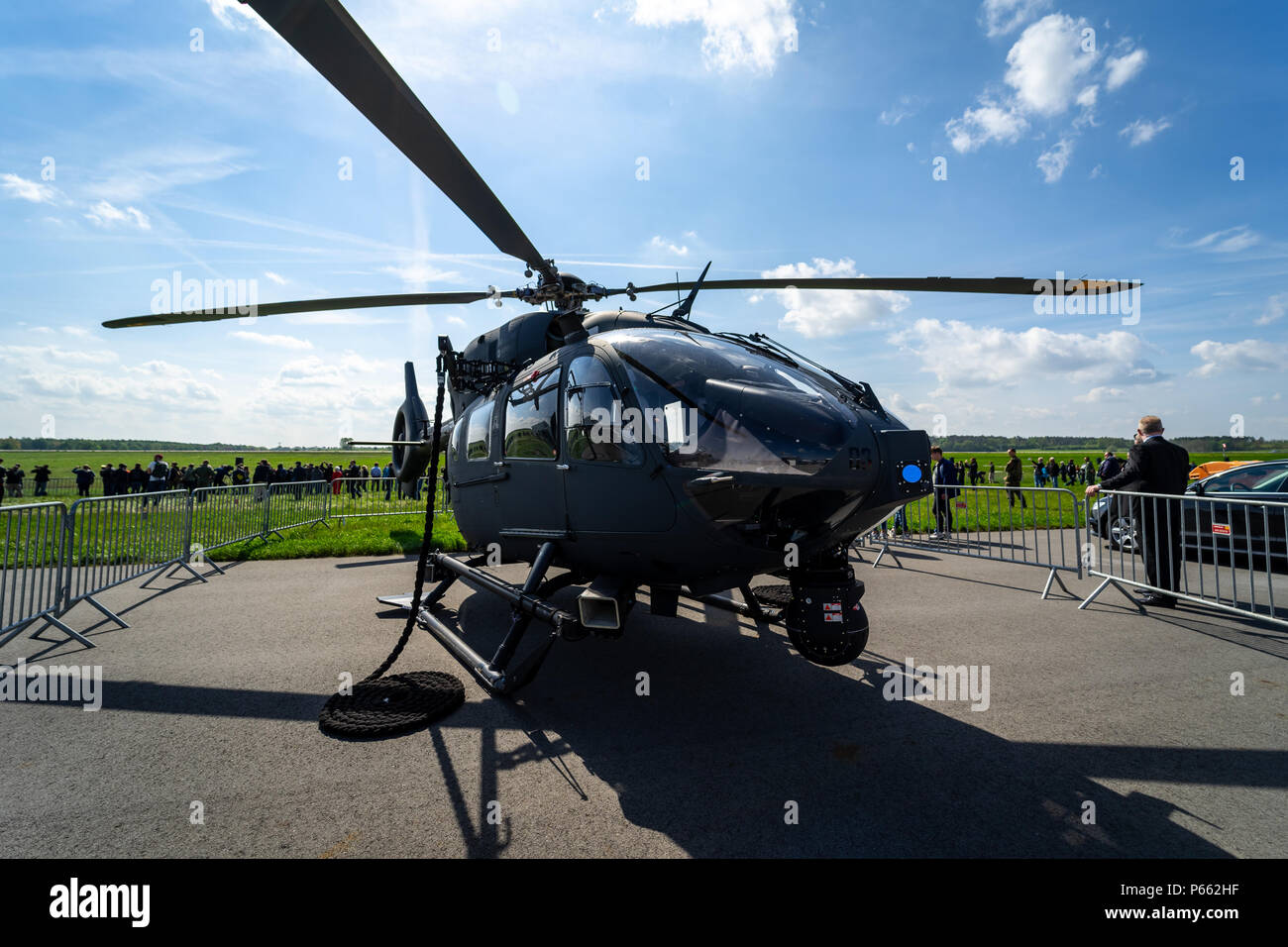 BERLIN - APRIL 27, 2018: Utility helicopter Airbus Helicopters H145M. German Army. Exhibition ...
