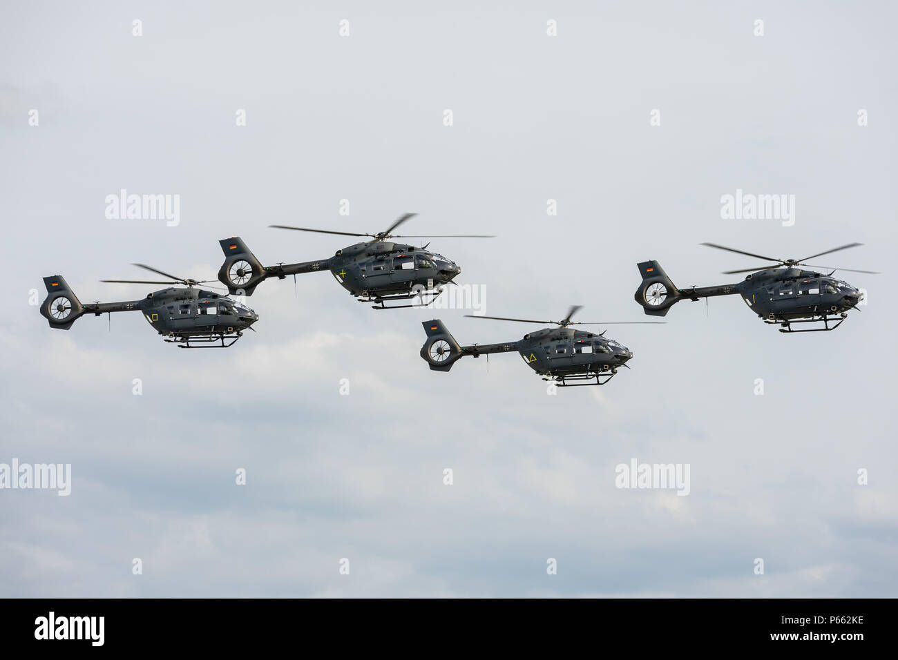 BERLIN, GERMANY - APRIL 27, 2018: Military utility helicopters Airbus Helicopters H145M of the ...