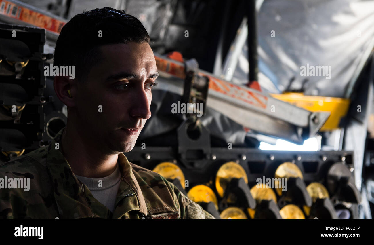 An aerial gunner with the 4th Special Operations Squadron pauses while ...