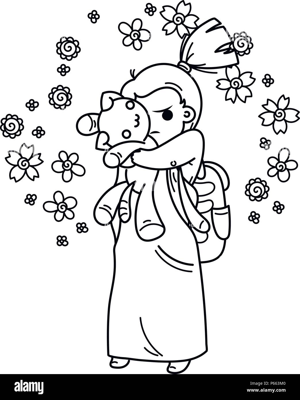 Cute girl ready to School. Vector illustration for books, prints ...