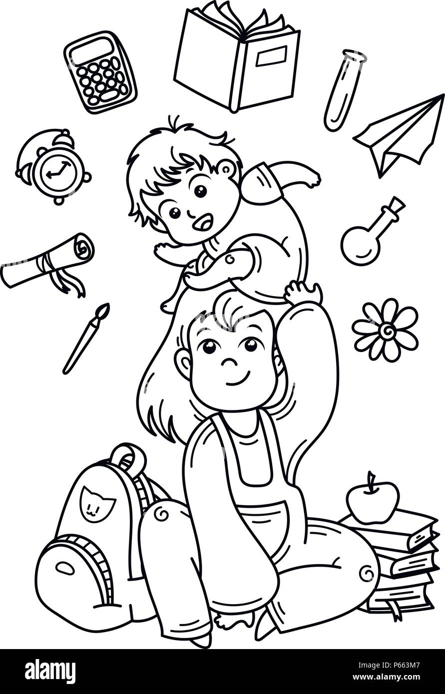 Woman collects a baby in a kindergarten. Vector illustration for books ...