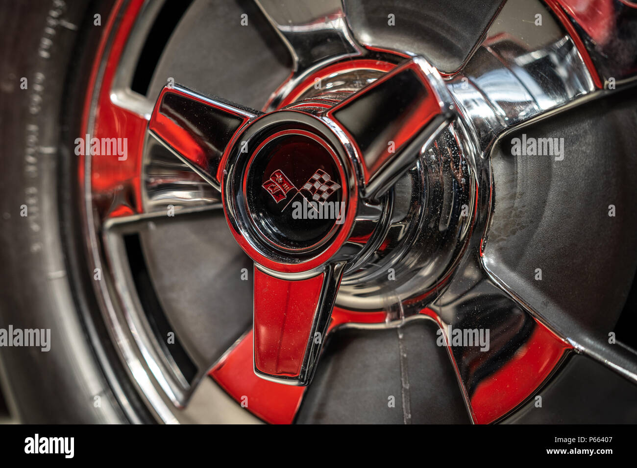 Wheel hub part of a sports car Chevrolet Corvette Sting Ray (C2). Close ...
