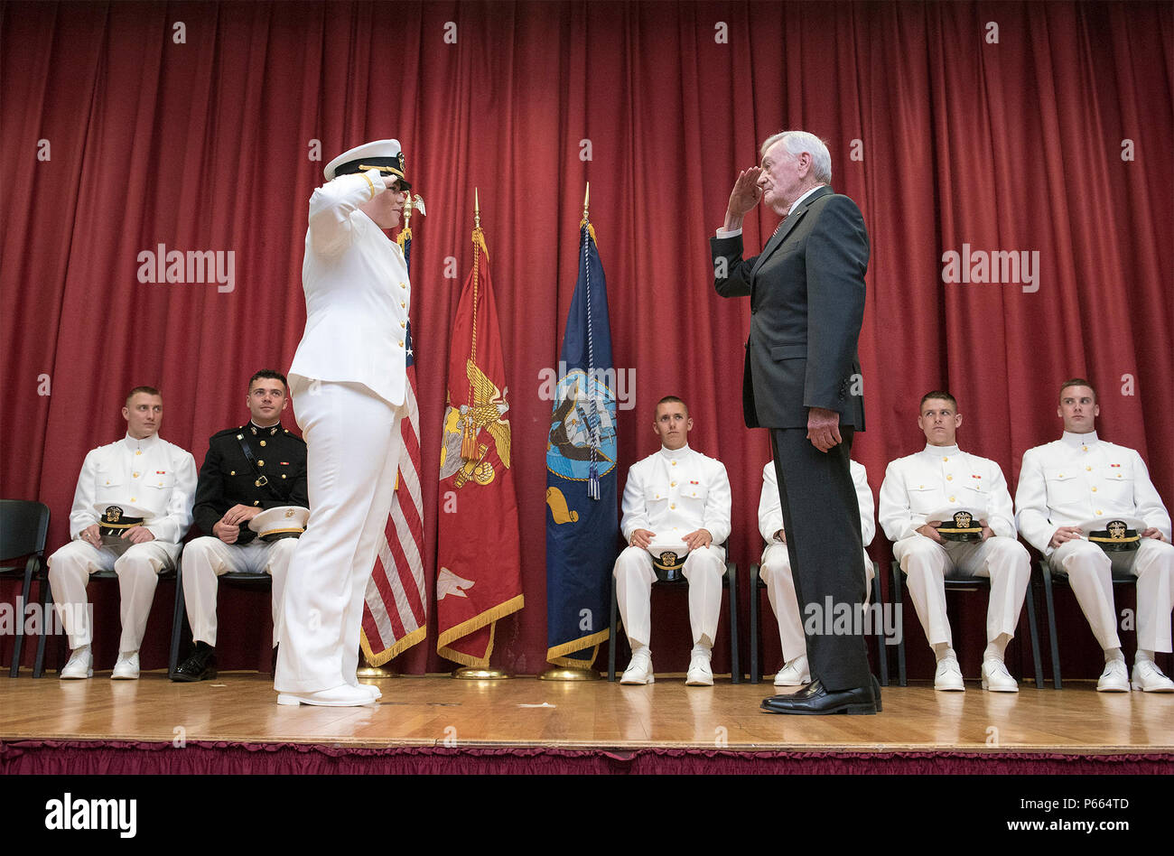 Navy Ens. Patricia Dunford recieves her first salute from former Marine ...