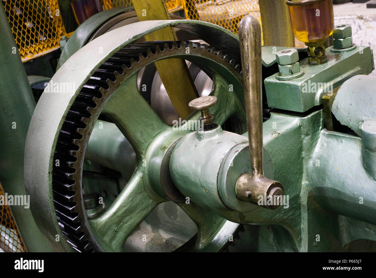 Control lever and cog at sugar factory, Picardie, France Stock Photo ...