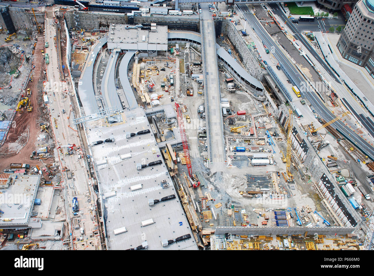 Overview of Memorial site as seen from 7 WTC, Lower Manhattan, New York ...