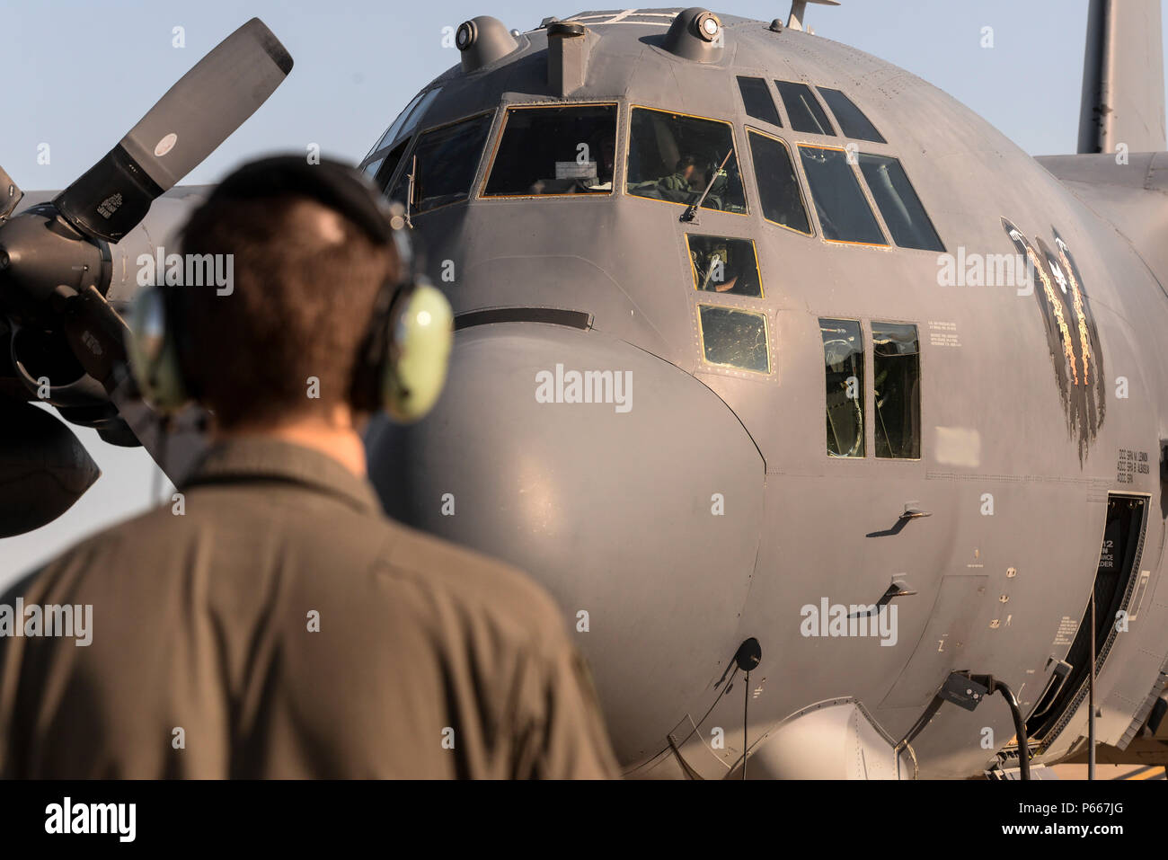 A U.S. Air Force AC-130U Spooky gunship special missions aviator with ...