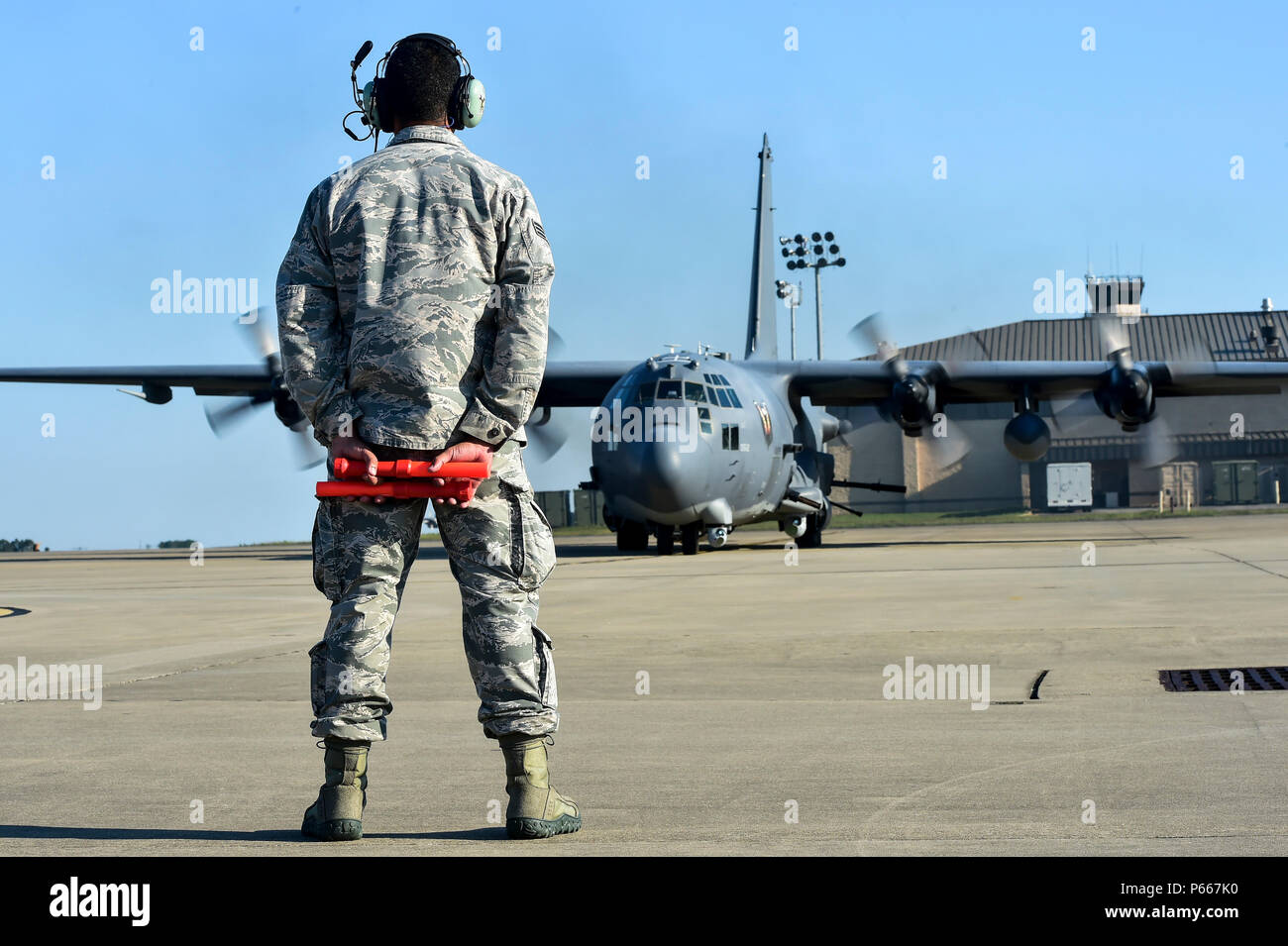 A U.S. Air Force crew chief with the 1st Special Operations Aircraft Maintenance Squadron ...