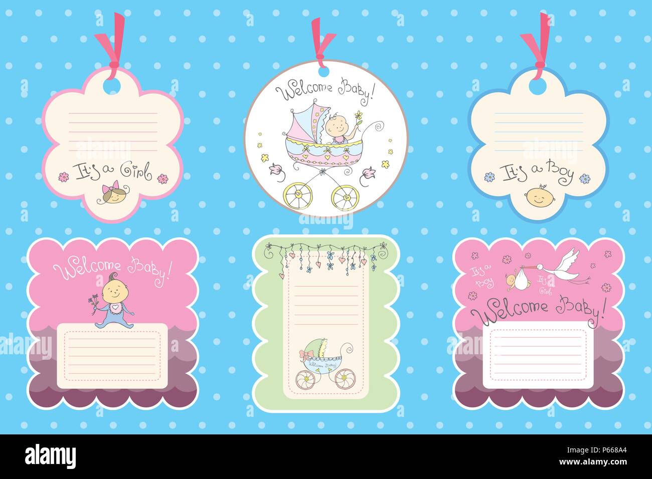 Set of cards,labels for newborn baby. Vector templates for scrapbooking ...