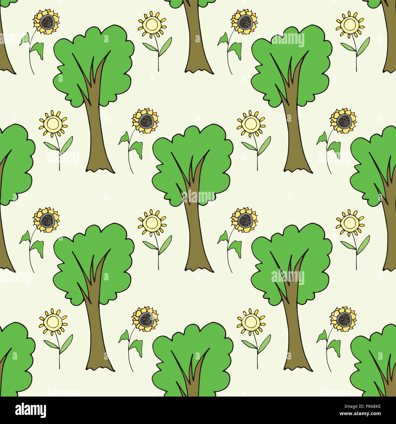 cute seamless pattern with flowers and tree,stock vector illustration ...