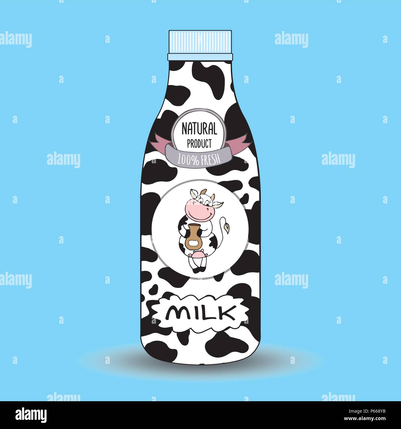 A bottle of milk and cow's label,isolated, vector illustration Stock ...